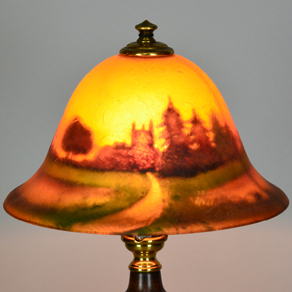 Pairpoint Boudoir Lamp, Wooden Base - Vintage Glass Lighting
